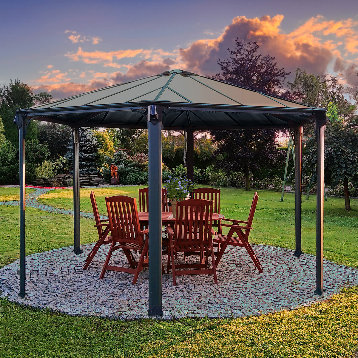 Canopia Grey Aluminium Monaco Garden Hexagonal Gazebo with Polycarbona ...